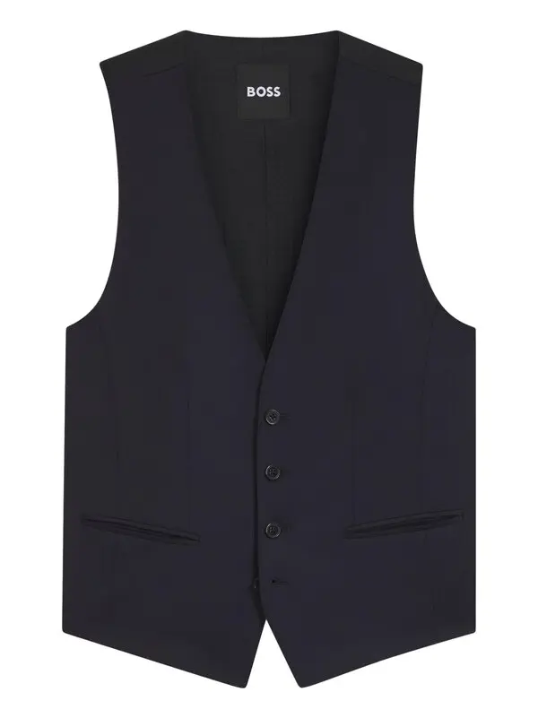 BOSS Slim-fit Virgin Wool Serge Waistcoat - Dark Blue