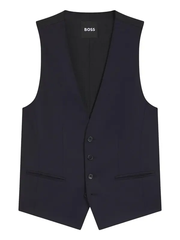 BOSS Virgin-wool Serge Slim-fit Vest - Dark Blue