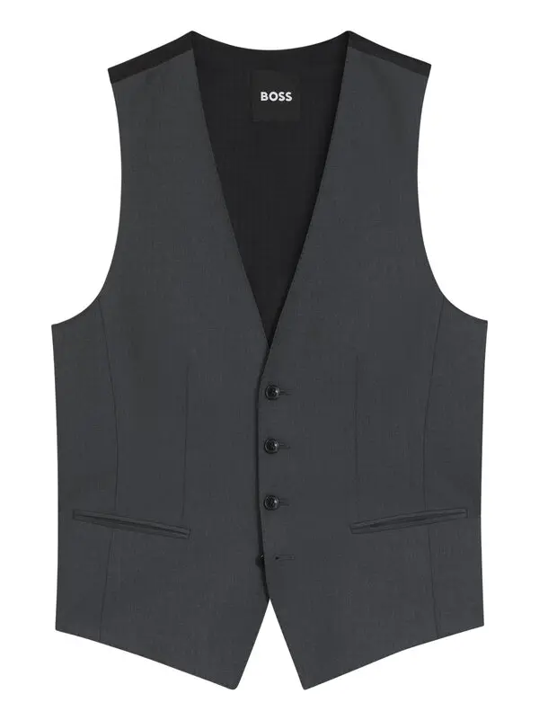 BOSS Slim-fit Virgin Wool Serge Waistcoat - Dark Grey