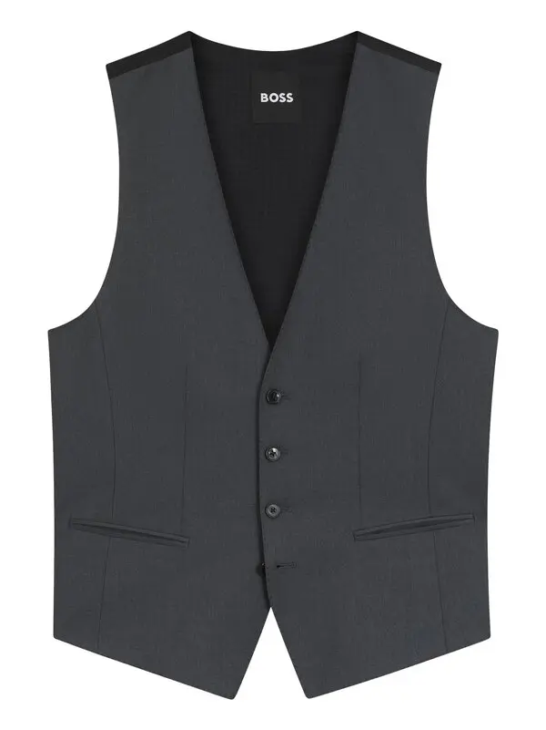 BOSS Virgin-wool Serge Slim-fit Vest - Dark Grey