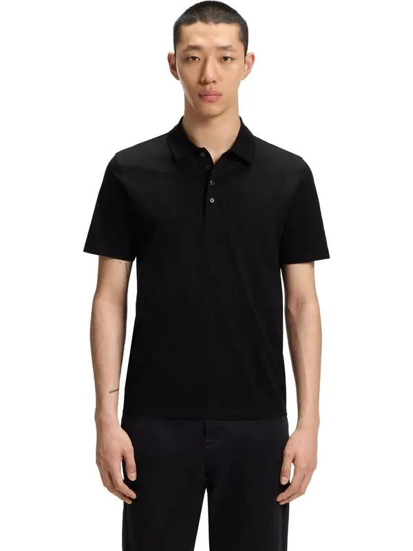 Hugo Mercerised-cotton Slim-fit Polo Shirt With Four-button Placket - Black