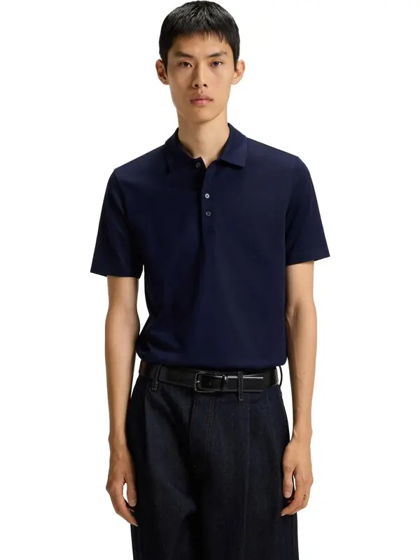 Hugo Mercerised-cotton Slim-fit Polo Shirt With Four-button Placket - Dark Blue