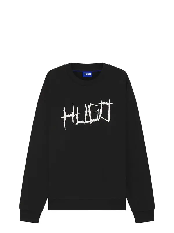 Hugo Cotton Terry Sweatshirt With Logo Artwork - Black