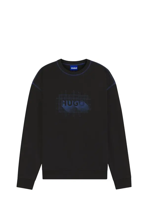Hugo Cotton Terry Sweatshirt With Logo Artwork - Black