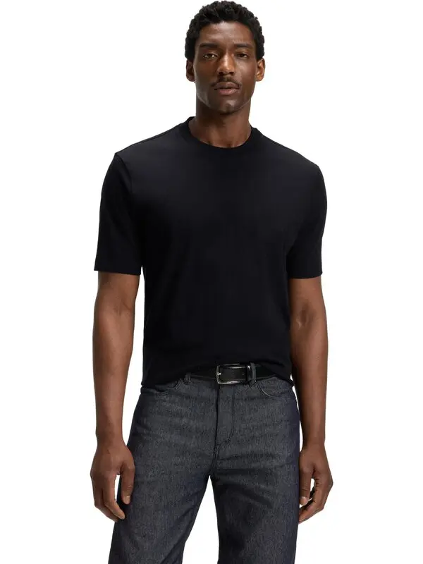 BOSS Ribbed-collar T-shirt In Cotton Jersey - Black