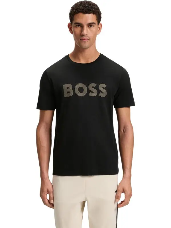 BOSS Gloss-logo T-shirt In Pima Cotton - Black