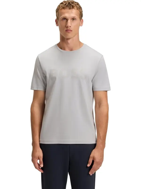 BOSS Gloss-logo T-shirt In Pima Cotton - Light Grey