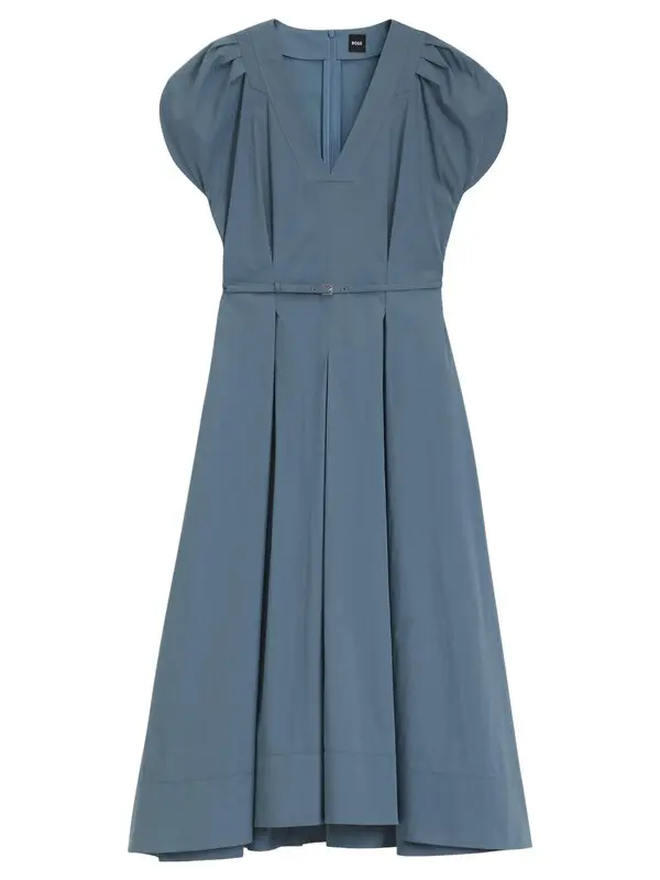 BOSS Cotton Blend Belted Dress - Light Blue