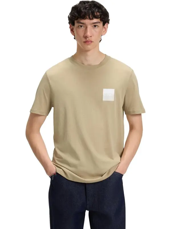 Hugo Cotton-jersey T-shirt With Split-logo Print - Beige