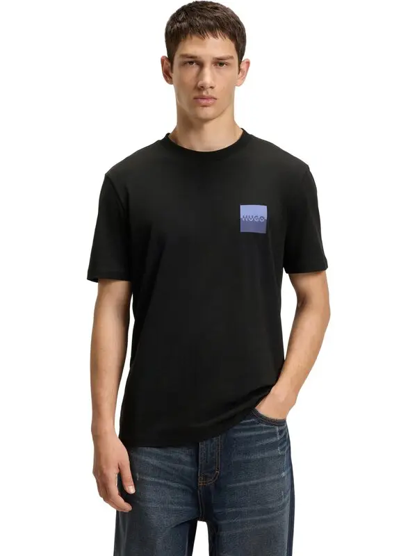 Hugo Cotton-jersey T-shirt With Split-logo Print - Black