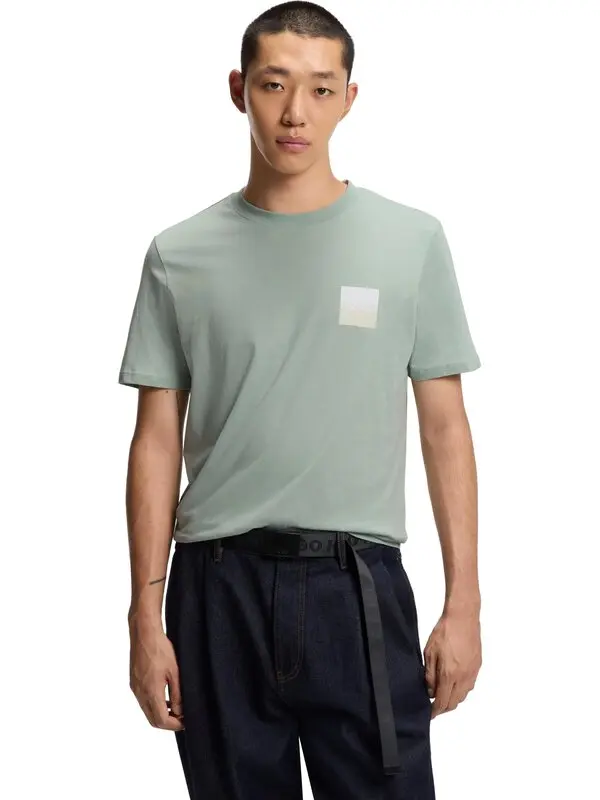 Hugo Cotton-jersey T-shirt With Split-logo Print - Light Green