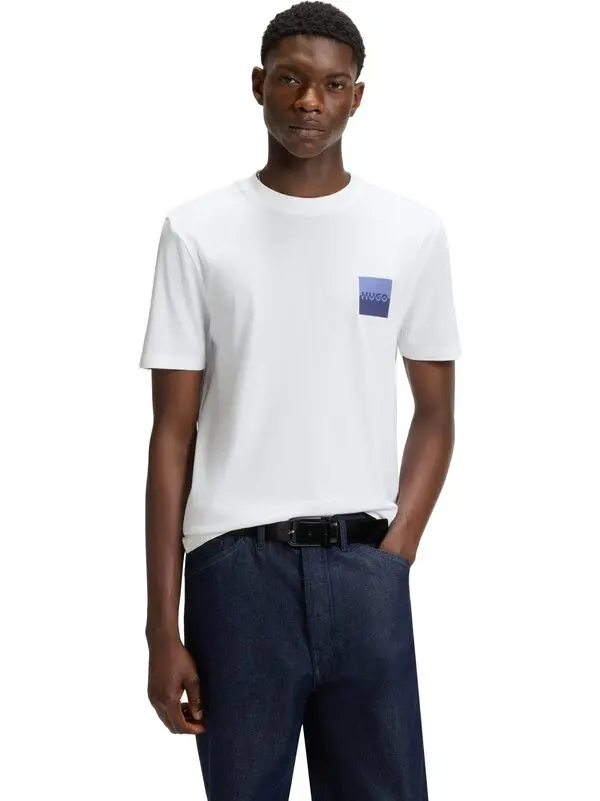 Hugo Cotton-jersey T-shirt With Split-logo Print - White