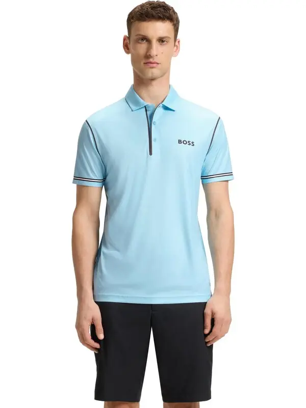 BOSS Active Paddy Golf Polo Shirt In Ripstop Fabric - Light Blue