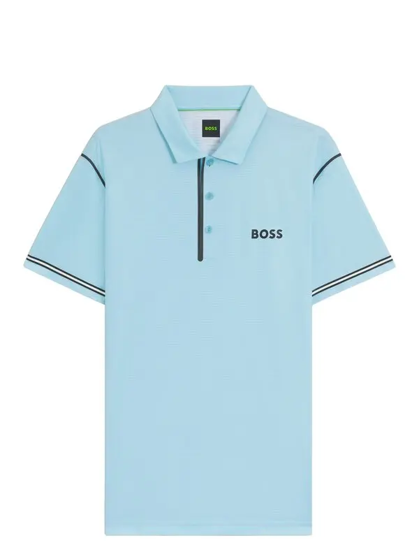 BOSS Active Paddy Golf Polo Shirt In Ripstop Fabric - Light Blue