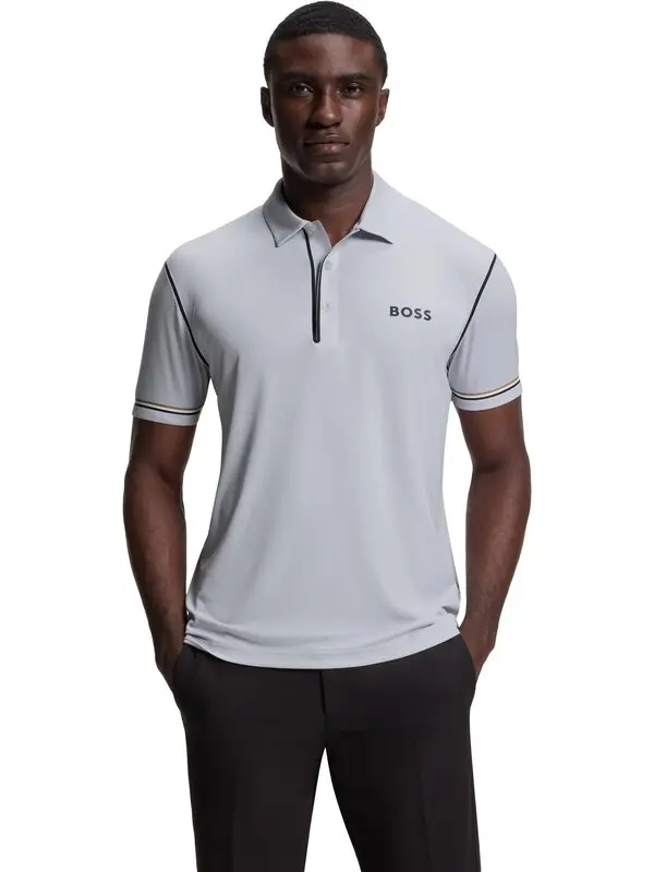 BOSS Active Paddy Golf Polo Shirt In Ripstop Fabric - Light Grey