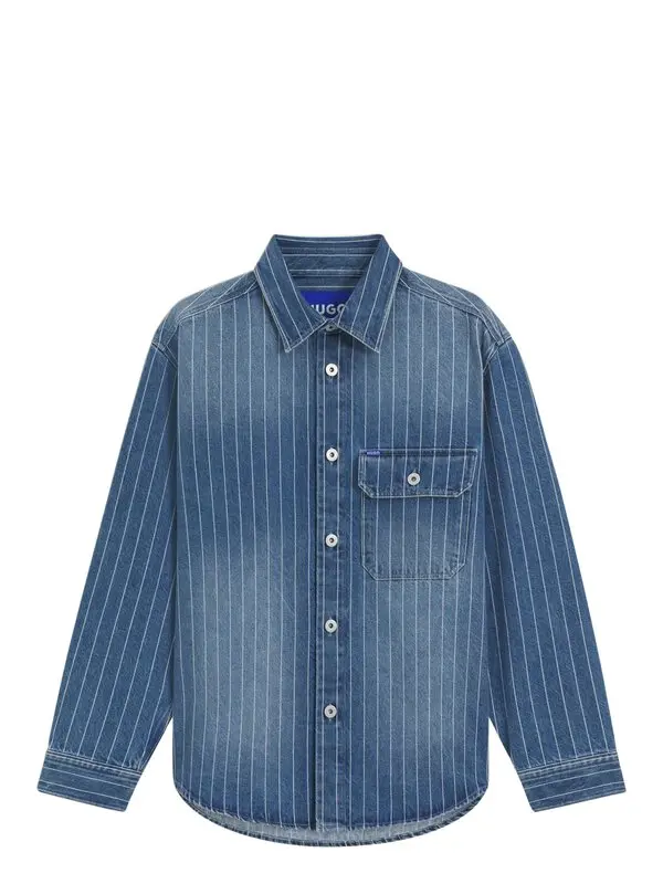 Hugo Oversized-fit Shirt In Striped Denim - Blue