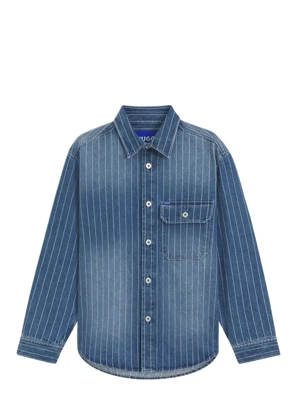 Hugo Oversized-fit Shirt In Striped Denim - Blue