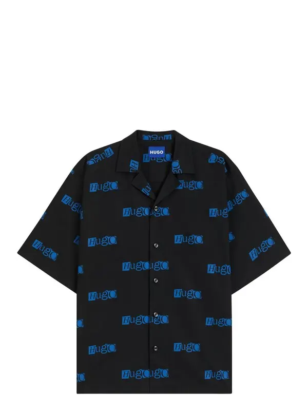 Hugo Logo-print Relaxed-fit Shirt In Cotton Poplin - Black