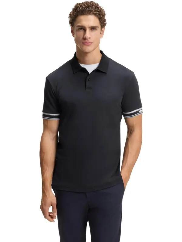 BOSS Stripe-cuff Polo Shirt In Interlock Cotton - Dark Grey