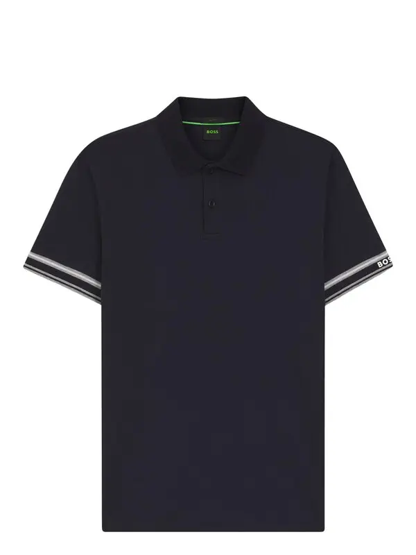 BOSS Stripe-cuff Polo Shirt In Interlock Cotton - Dark Grey