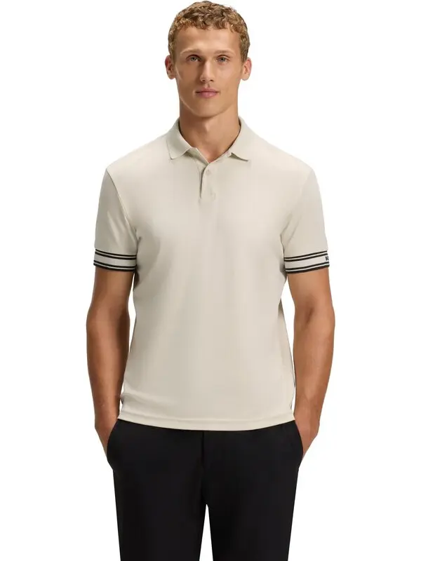 BOSS Stripe-cuff Polo Shirt In Interlock Cotton - Light Beige