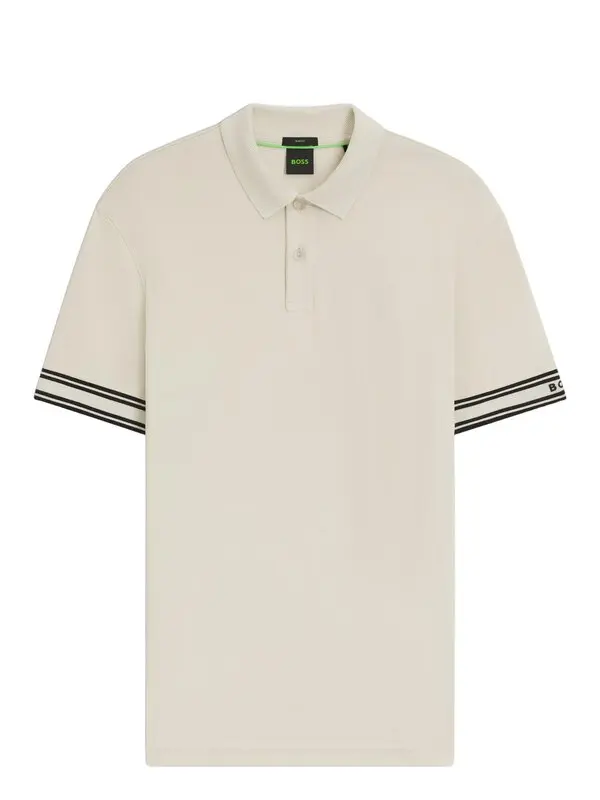 BOSS Stripe-cuff Polo Shirt In Interlock Cotton - Light Beige
