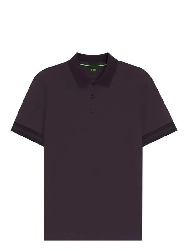 BOSS Stripe-cuff Polo Shirt In Interlock Cotton - Purple