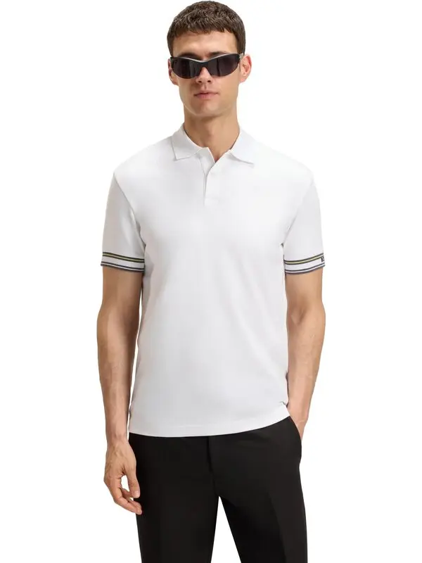 BOSS Stripe-cuff Polo Shirt In Interlock Cotton - White