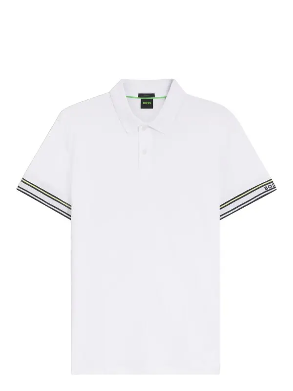 BOSS Stripe-cuff Polo Shirt In Interlock Cotton - White