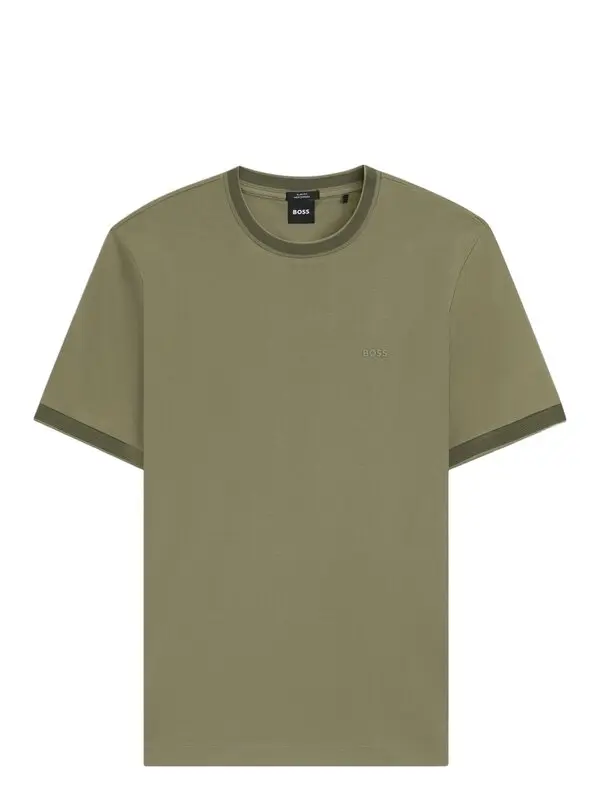 BOSS Mercerised-cotton Slim-fit T-shirt With Contrast Trims - Green