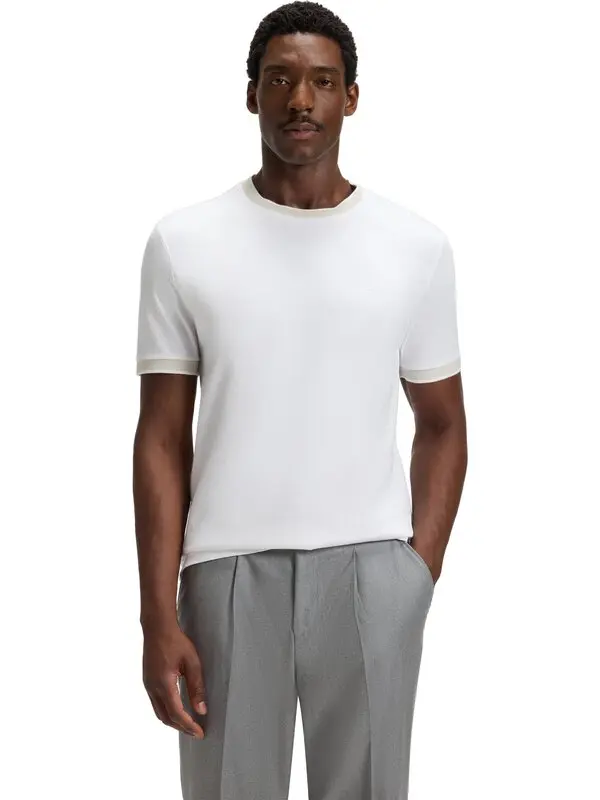 BOSS Mercerised-cotton Slim-fit T-shirt With Contrast Trims - White