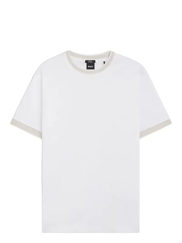 BOSS Mercerised-cotton Slim-fit T-shirt With Contrast Trims - White