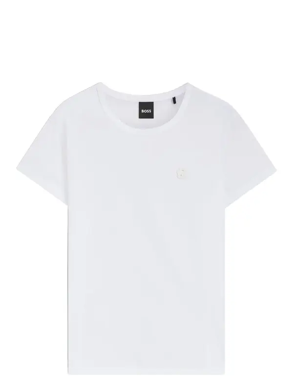 BOSS Mercerised-cotton T-shirt With Double B Monogram - White