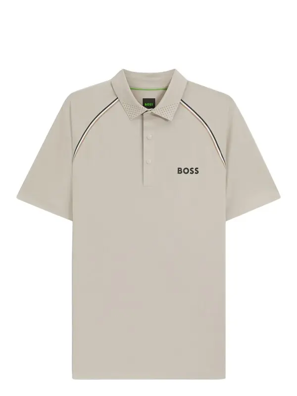 BOSS Active Signature-stripe Polo Shirt With Odour Control - Light Beige