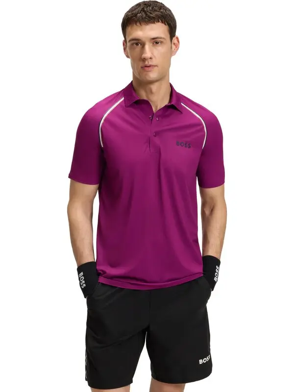 BOSS Active Signature-stripe Polo Shirt With Odour Control - Pink