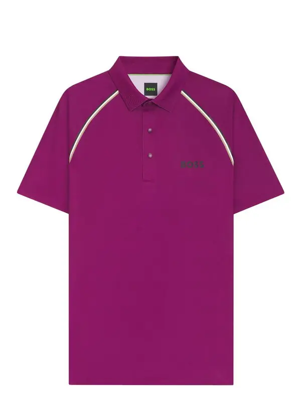 BOSS Active Signature-stripe Polo Shirt With Odour Control - Pink