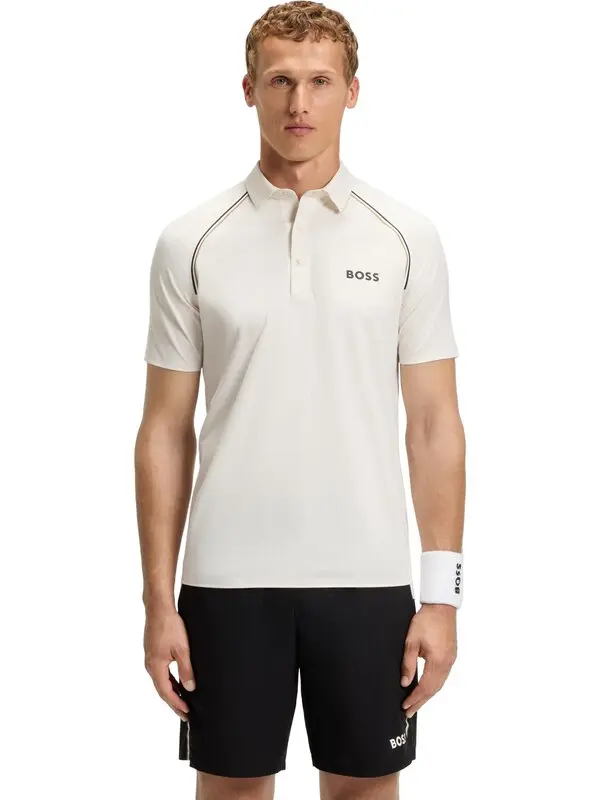 BOSS Active Signature-stripe Polo Shirt With Odour Control - White
