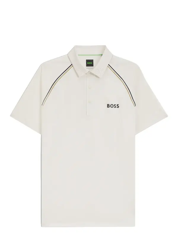 BOSS Active Signature-stripe Polo Shirt With Odour Control - White