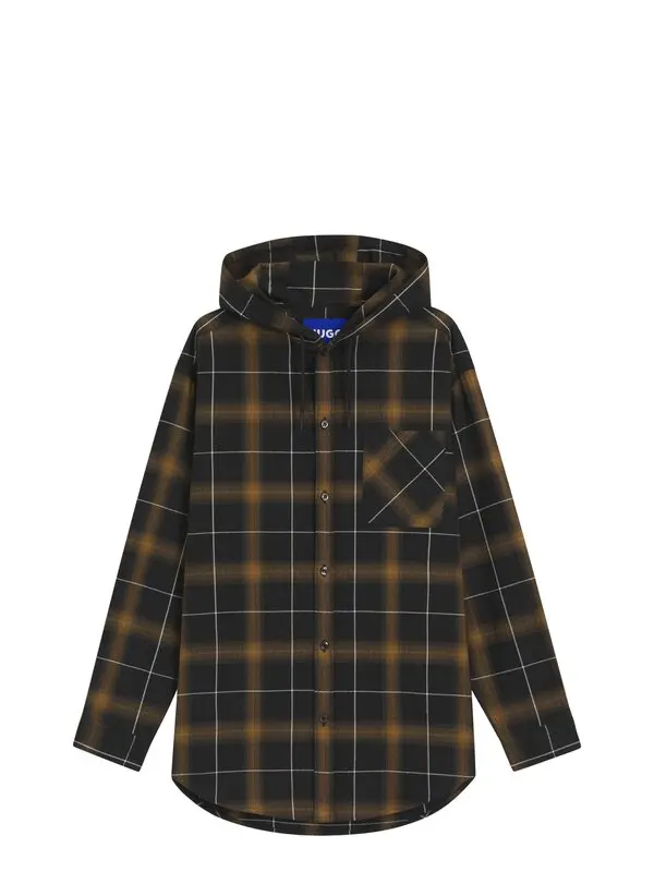 Hugo Checked Cotton Overshirt With Hood - Patterned