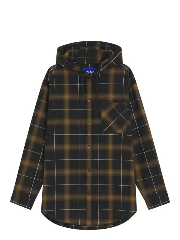 Hugo Checked Cotton Overshirt With Hood - Patterned