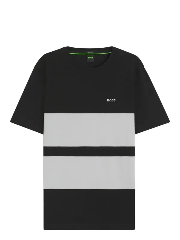 BOSS Block-stripe T-shirt In Cotton Piqu - Black