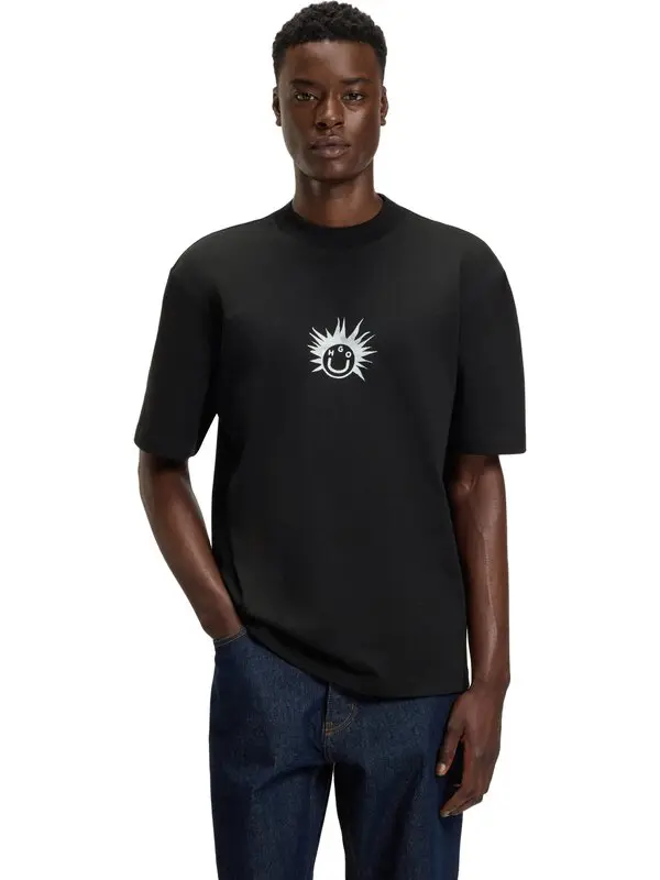 Hugo Cotton-jersey T-shirt With Happy Artwork - Black