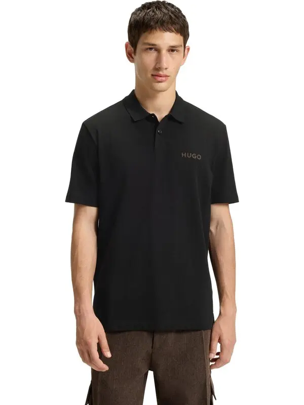 Hugo Logo-appliqué Polo Shirt In Cotton Piqu - Black
