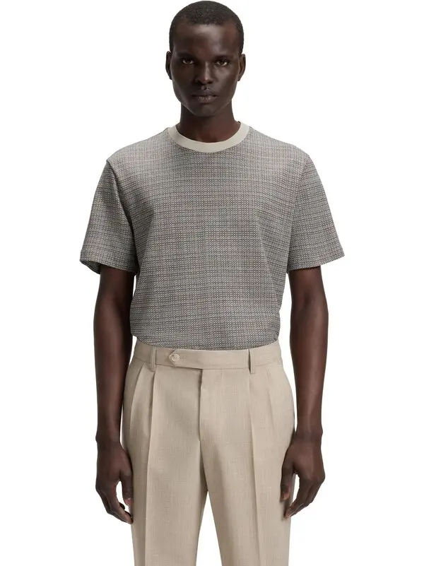 BOSS Grid-pattern T-shirt In Mercerised Cotton - Patterned