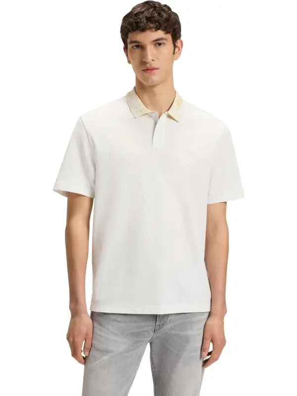 BOSS Patterned-collar Polo Shirt In Cotton Piqu - White