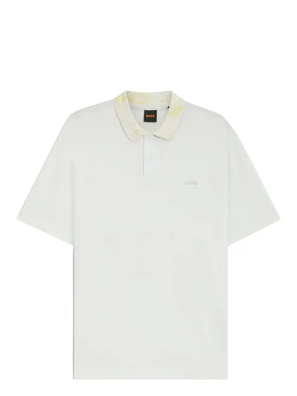 BOSS Patterned-collar Polo Shirt In Cotton Piqu - White