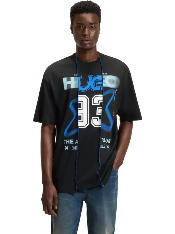 Hugo Layered-effect T-shirt In Cotton Jersey - Black
