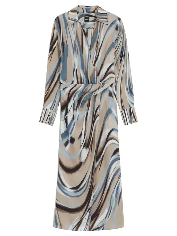 BOSS Swirl Print Slim-fit Wrap Dress - Patterned