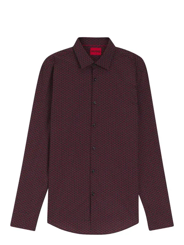 Hugo Printed Slim-fit Shirt In Cotton Poplin - Black