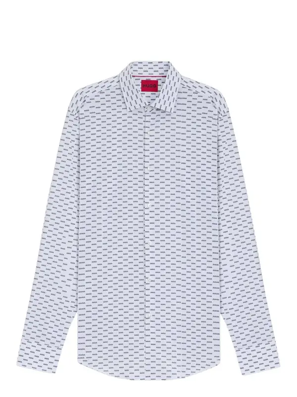 Hugo Printed Slim-fit Shirt In Cotton Poplin - White